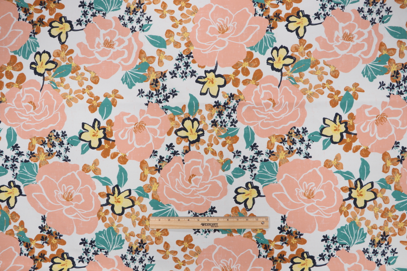 1 Yards Richloom June Garden Printed Polyester Outdoor Fabric in Pink