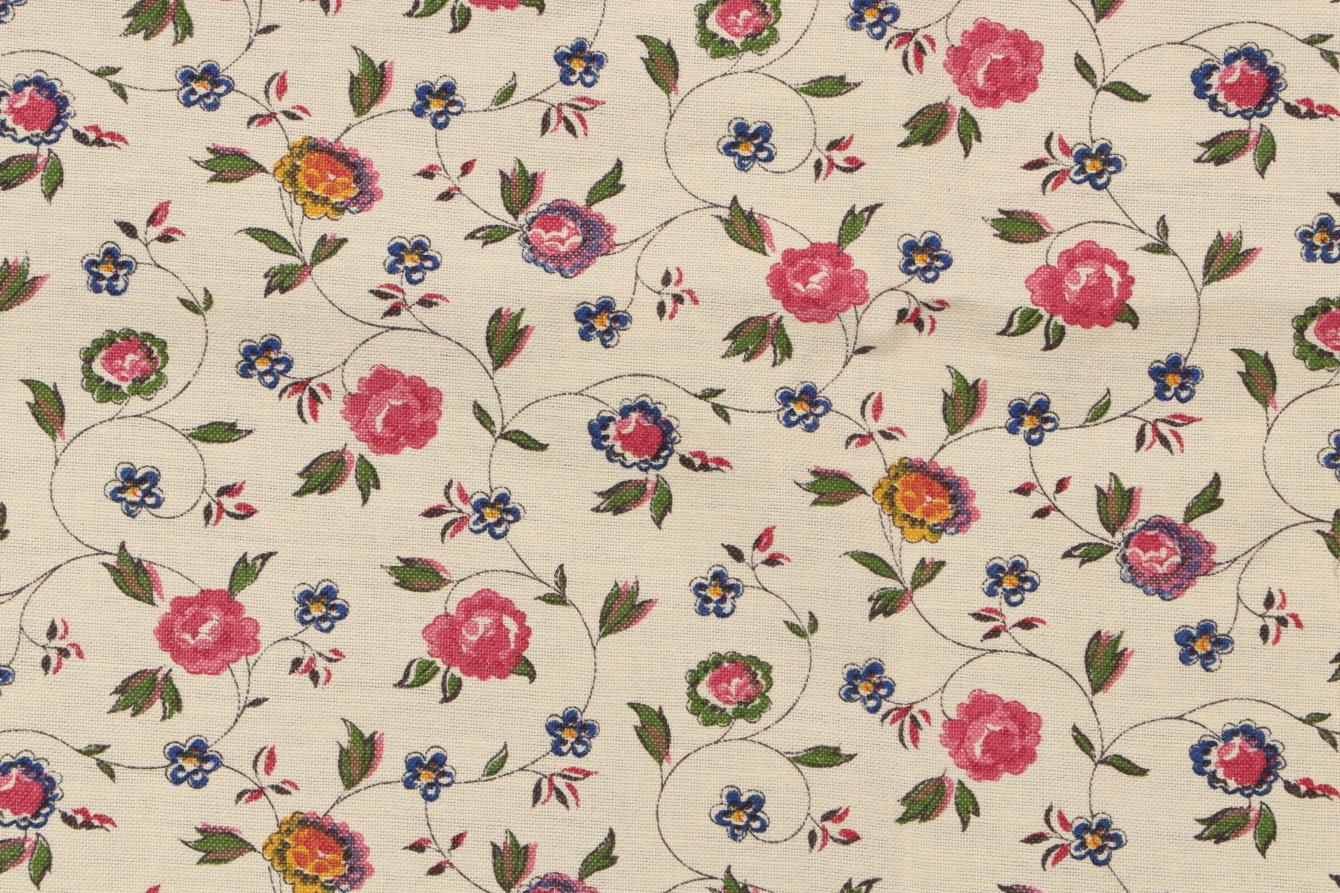 Scalamandre Floral Printed Cotton Drapery Fabric in Pink/Multi