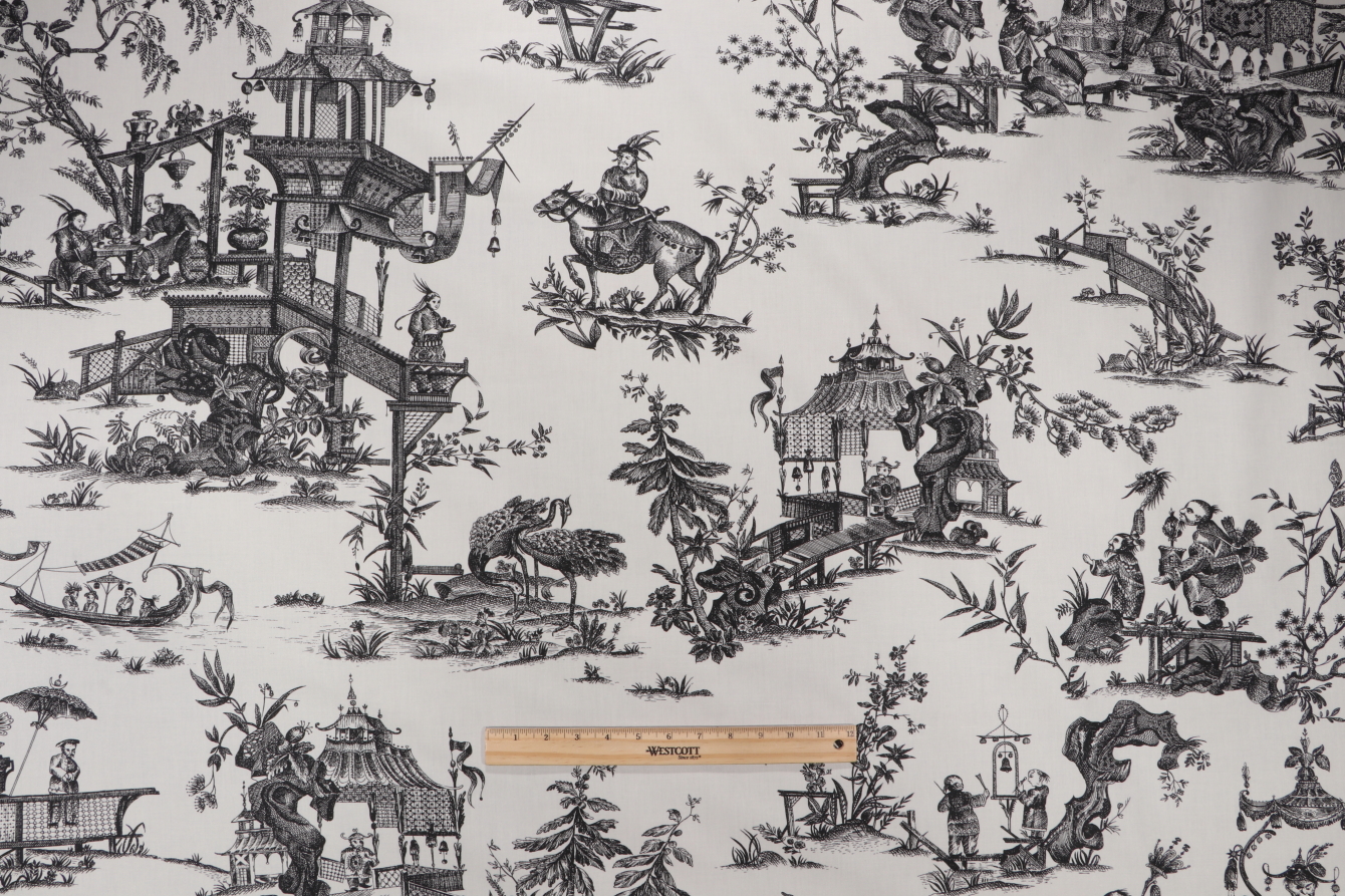 4.63 Yards Scalamandre Toile Printed Cotton Drapery Fabric in Noir