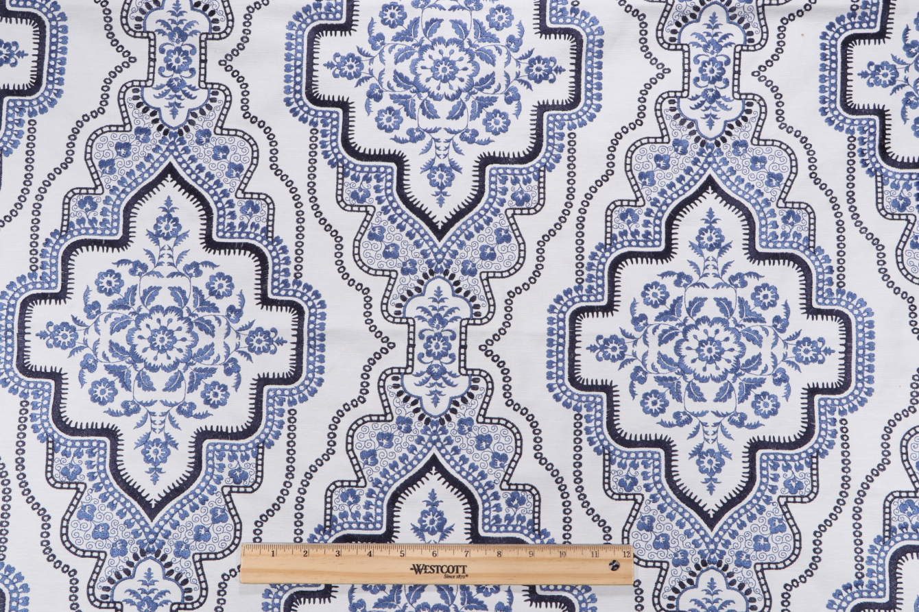 .63 Yards Madeleine Embroidered Drapery Fabric in Blue