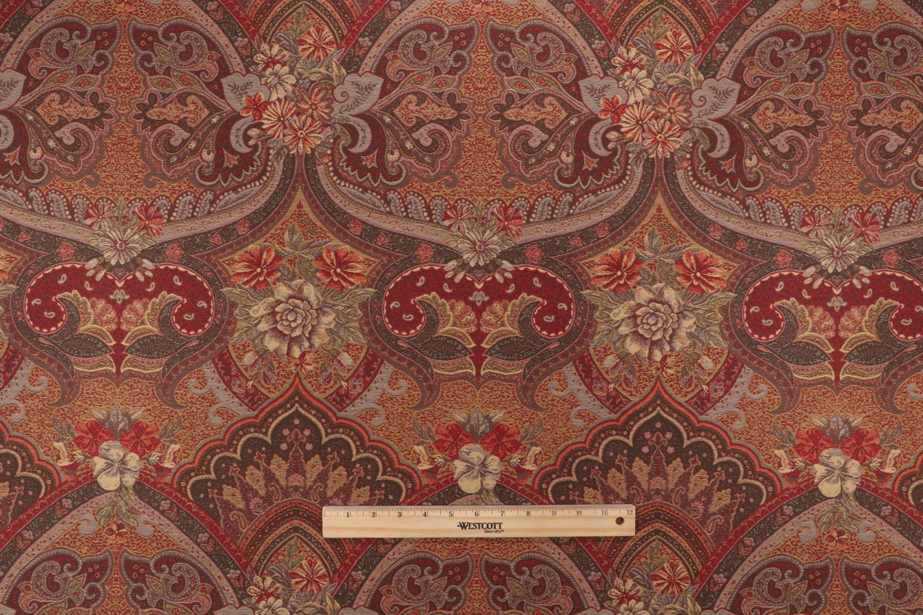 3.63 Yards Scalamandre Medallion Tapestry Upholstery Fabric in Ruby