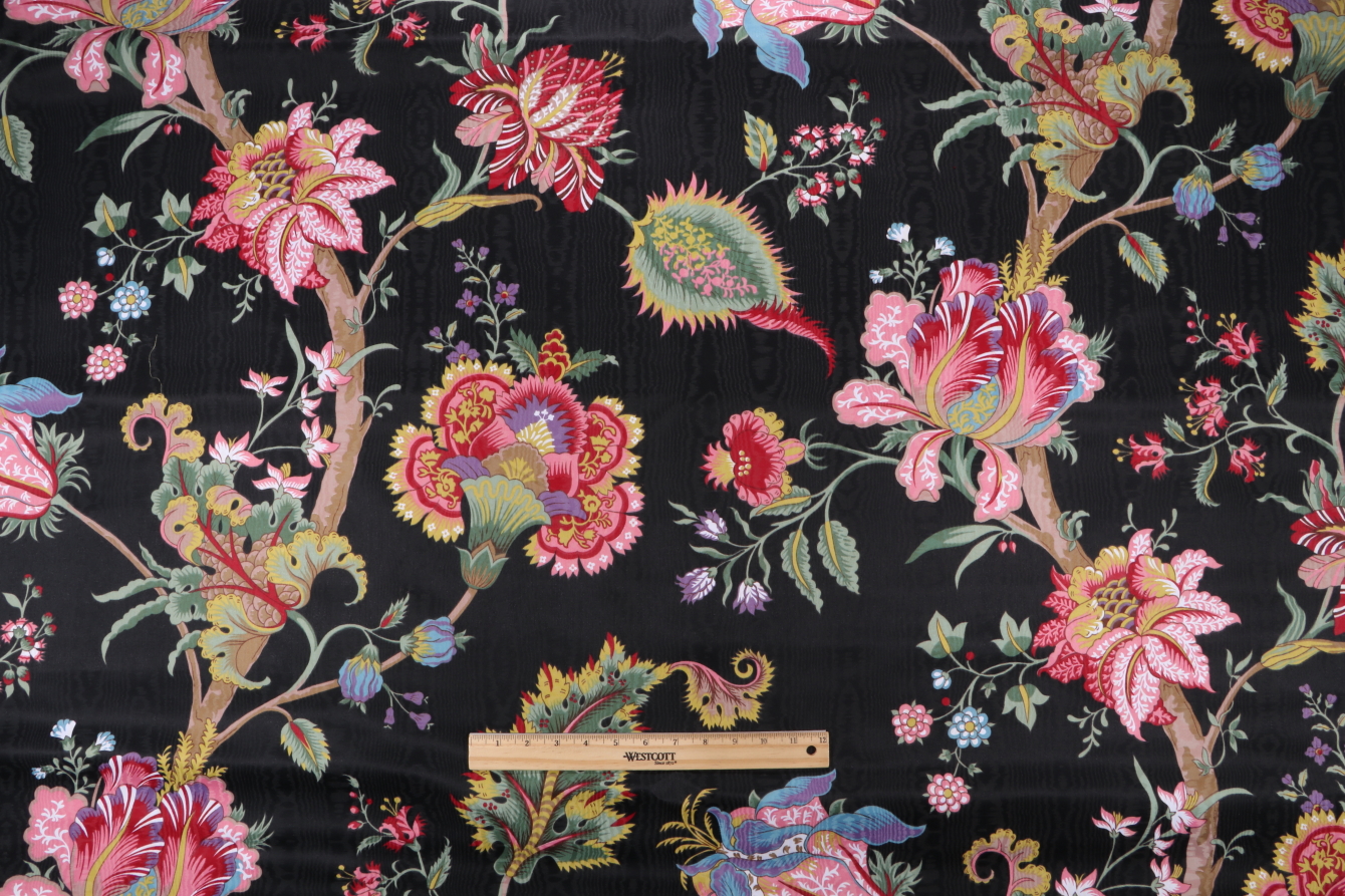 2.5 Yards Scalamandre Jacobean Printed Drapery Fabric in Noir