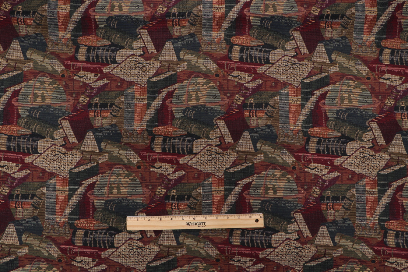 1.75 Yards Library Tapestry Upholstery Fabric in Jewel