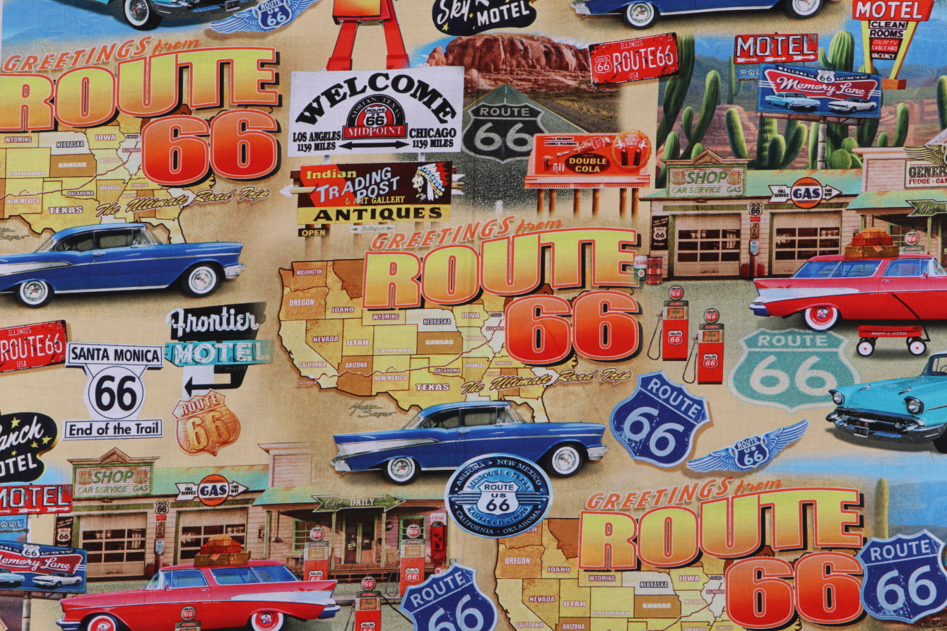 Michael Searle Fabrics Of SoHo Route 66 - Route 66 Collage Printed ...