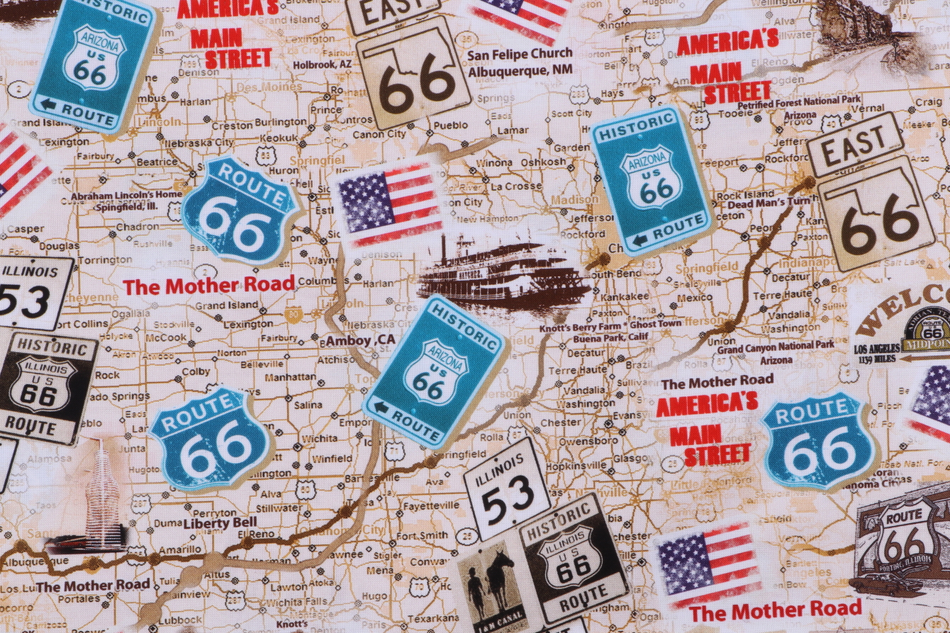 Michael Searle Fabrics of SoHo Route 66 - Route 66 Antique Map Printed ...