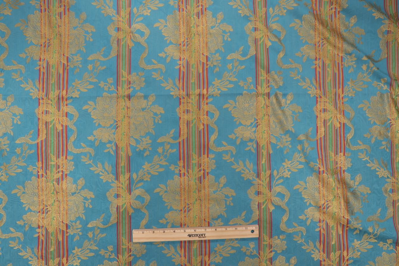 1 Yards Scalamandre Bouquet Stripe Damask Upholstery Fabric in Blue/Multi