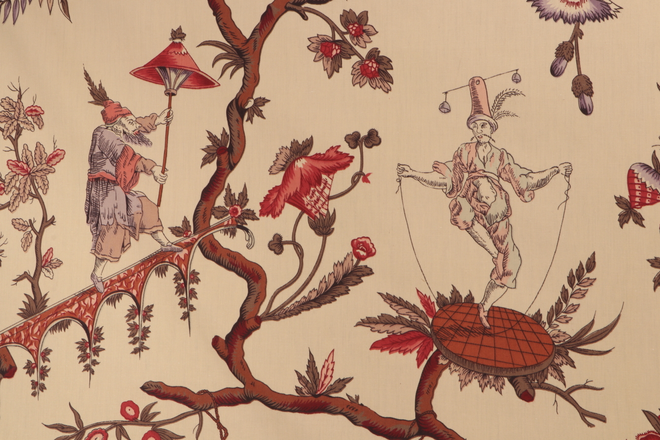 10 Yards Scalamandre Mandarin II Printed Drapery Fabric in Red & Cream