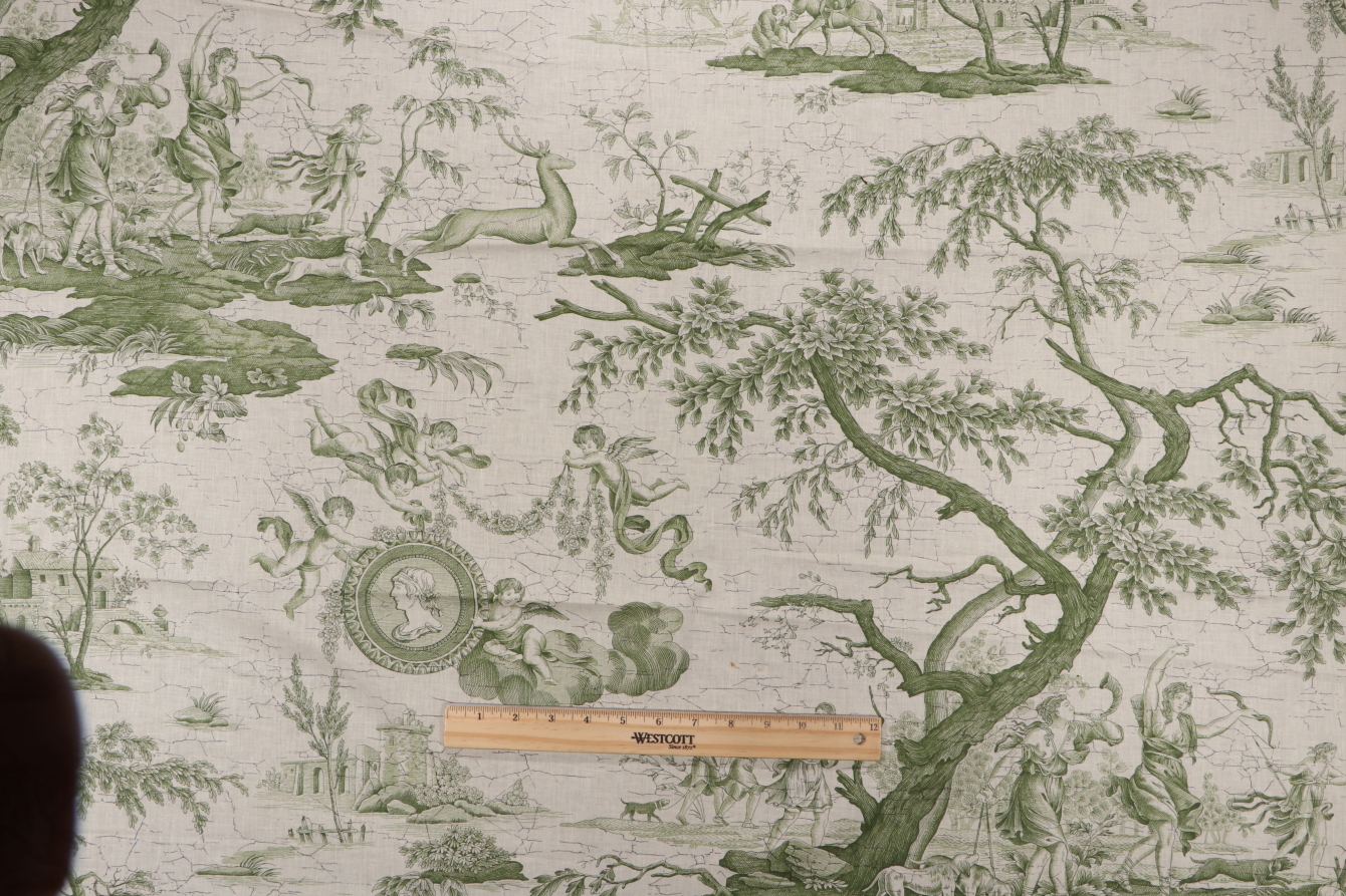 .88 Yards Scalamandre Arthemis Toile Printed Cotton Drapery Fabric in Green