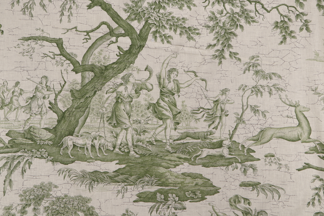 .88 Yards Scalamandre Arthemis Toile Printed Cotton Drapery Fabric in Green