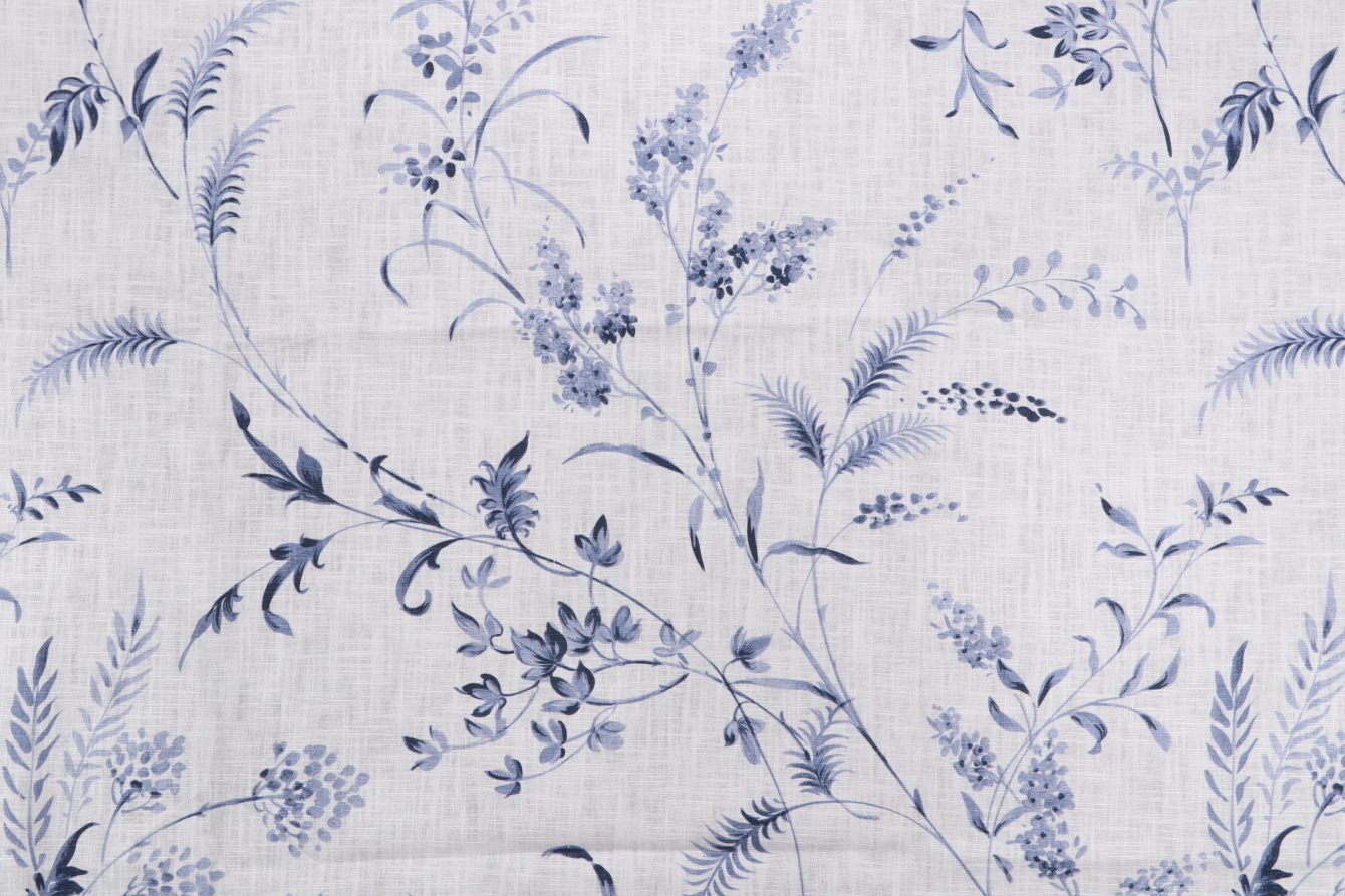 Stof France Solene Toile Printed Ramie Blend Drapery Fabric in Bleu