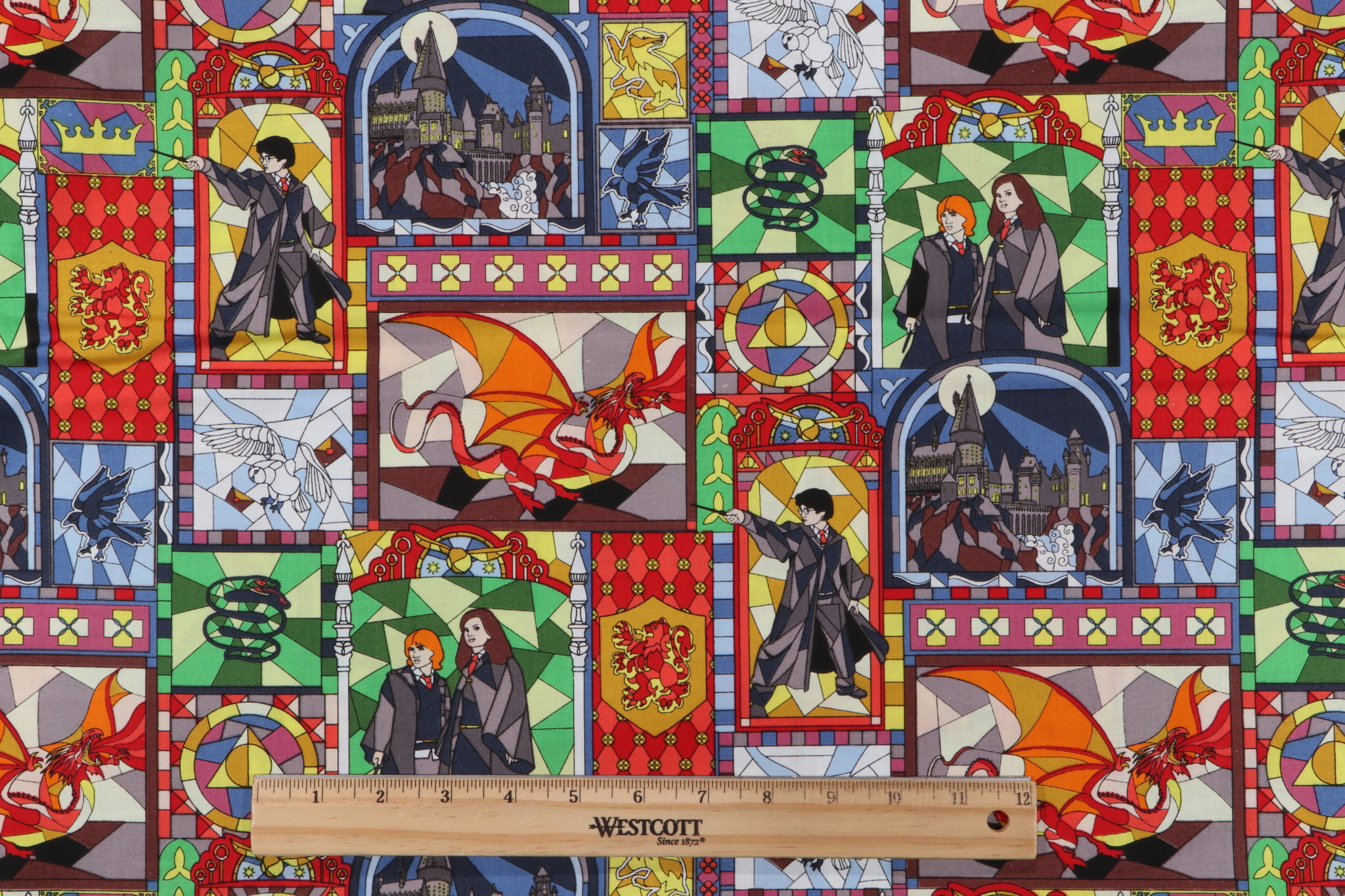 Harry Potter Licensed Stained Glass Windows Printed Cotton Craft Fabric
