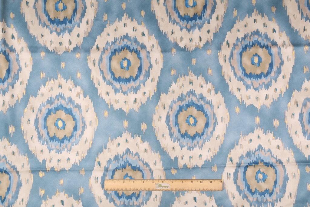 1.7 Yards Richloom Alhambra Printed Cotton Drapery Fabric in French Blue