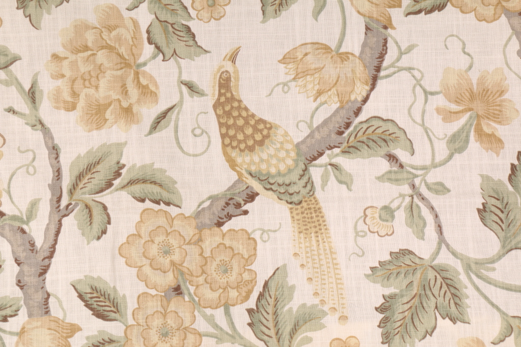 2.3 Yards Robert Allen Printed Cotton Drapery Fabric With Birds