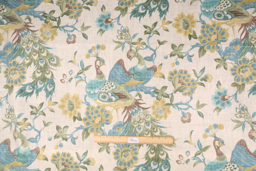 2.2 Yards Richloom Preen Printed Printed Linen Blend Drapery Fabric in Blue
