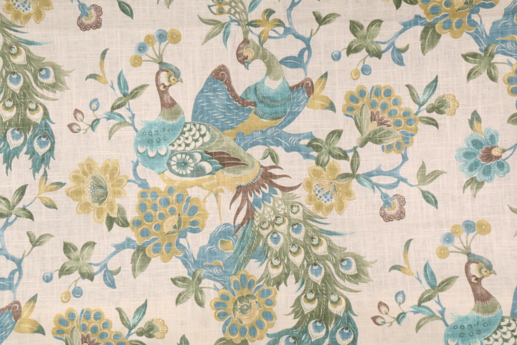 2.2 Yards Richloom Preen Printed Printed Linen Blend Drapery Fabric in Blue