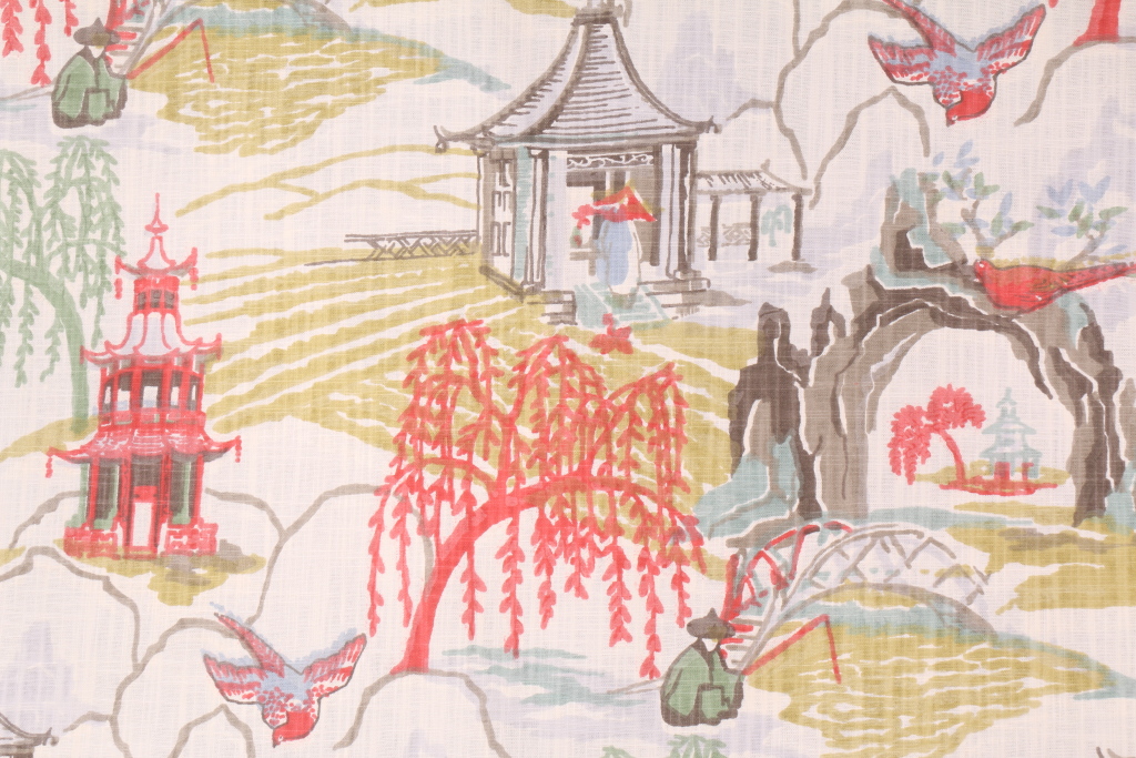 7 Yards Robert Allen Neo Toile Printed Cotton Drapery Fabric in Coral