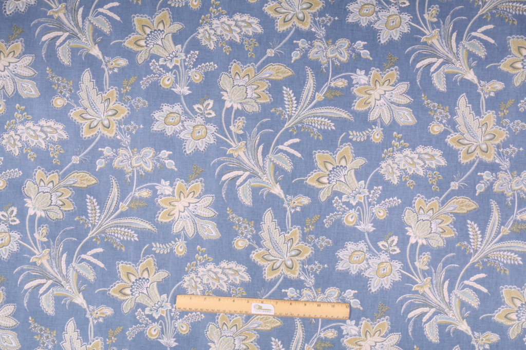 Sample of Waverly Barano Printed Cotton Drapery Fabric in Chambray