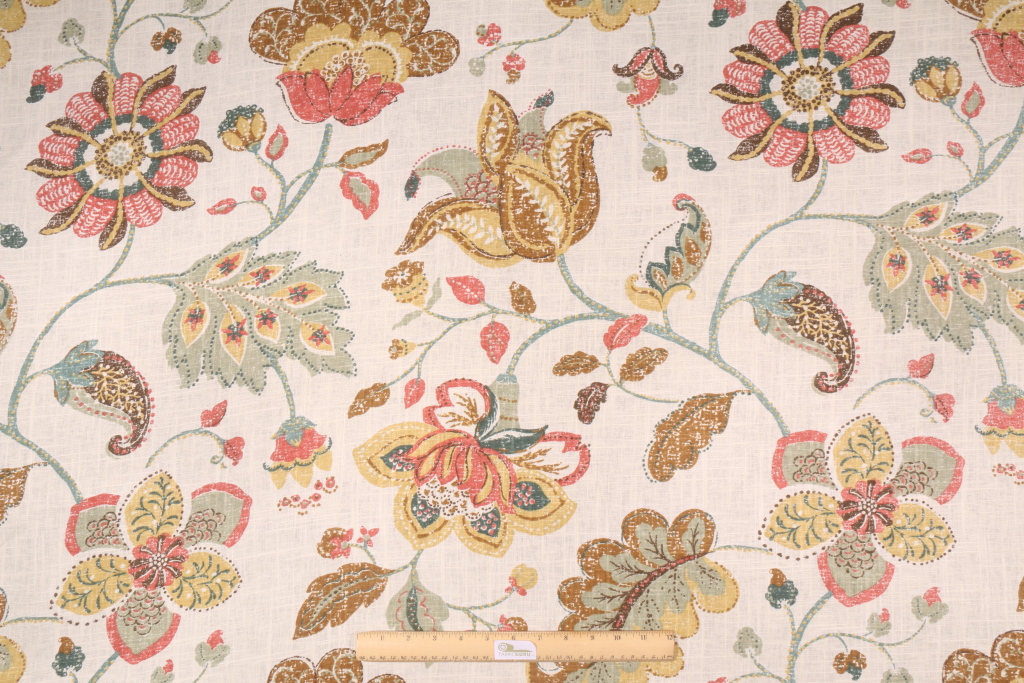 Robert Allen Spring Mix Printed Linen Blend Drapery Fabric in Spring