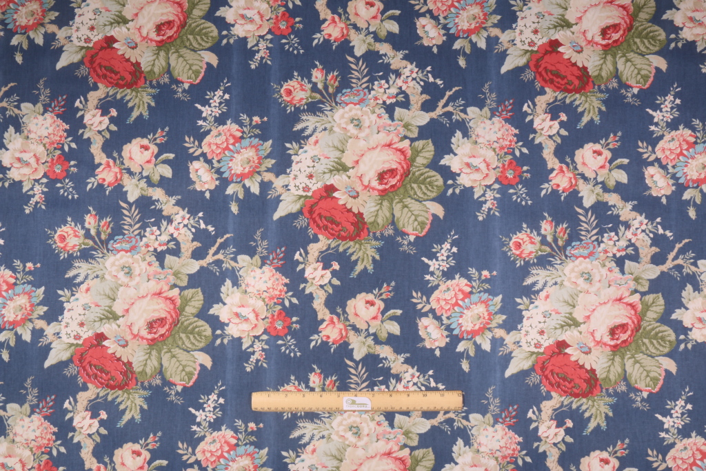 6.5 Yards Waverly Sanctuary Rose Printed Cotton Drapery Fabric in Heritage