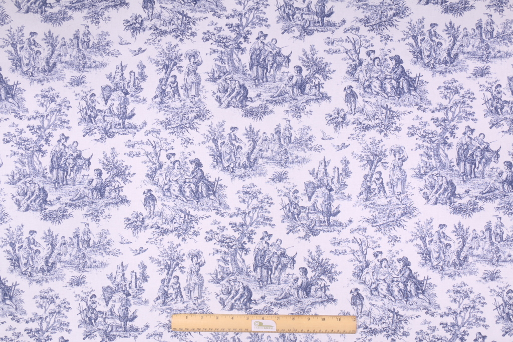 10 Yards Waverly Rustic Toile Printed Cotton Drapery Fabric in Navy