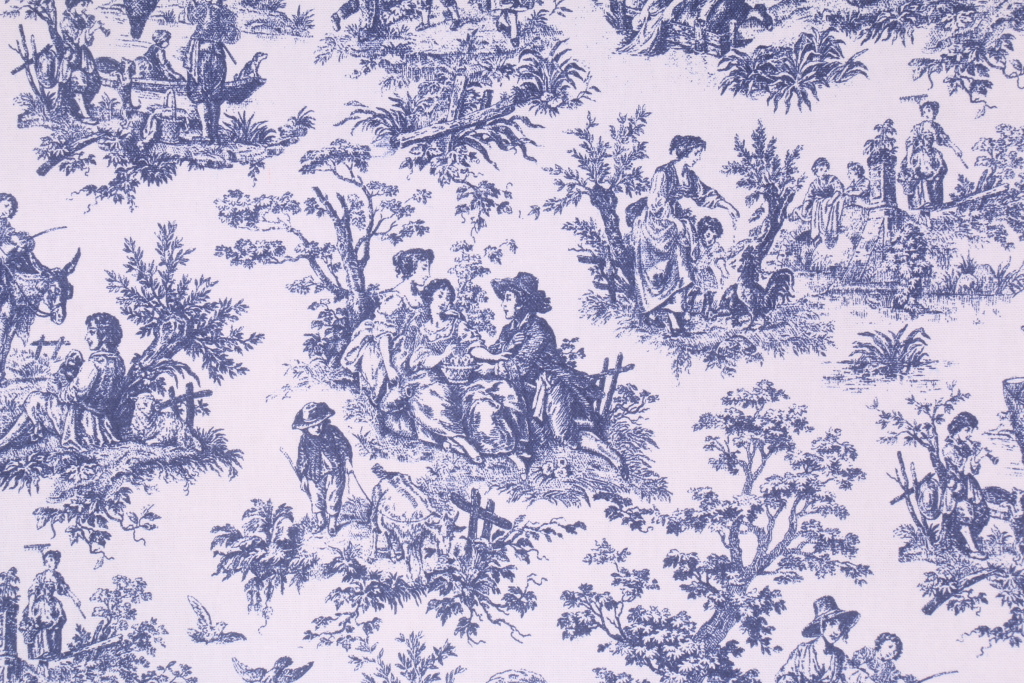 4 Yards Waverly Rustic Toile Printed Cotton Drapery Fabric in Navy