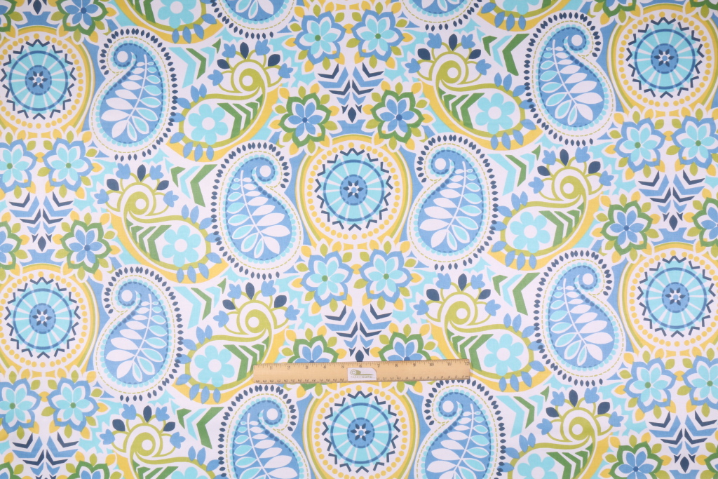 Waverly Paisley Prism Printed Cotton Drapery Fabric in Bluebell