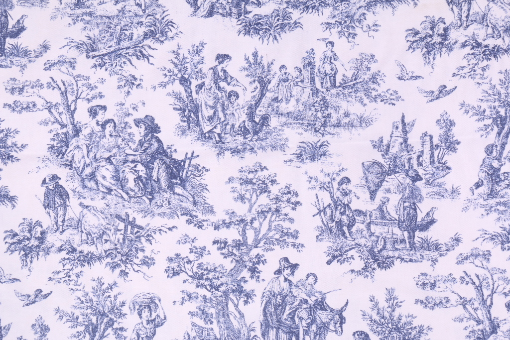 1.5 Yards Waverly Rustic Toile Printed Cotton Drapery Fabric in Navy