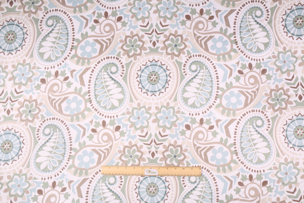 10 Yards Waverly Paisley Prism Printed Cotton Drapery Fabric in Latte