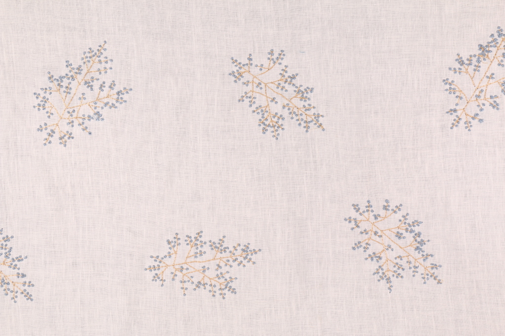 12.5 Yards Designer Embroidered Linen Drapery Fabric in Sky