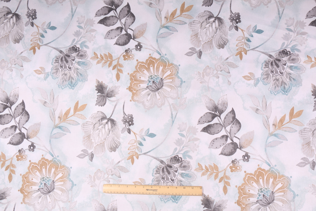 Kelly Ripa Home Light Hearted Printed Cotton Drapery Fabric in Spa