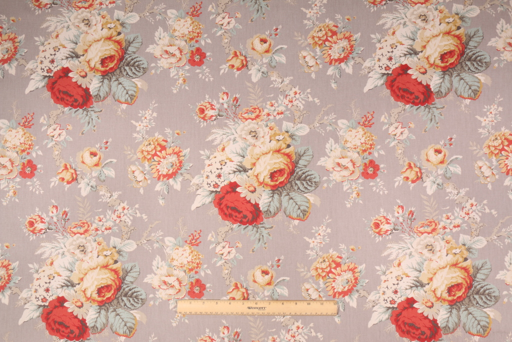 6 Yards Waverly Sanctuary Rose Printed Cotton Drapery Fabric in Clay