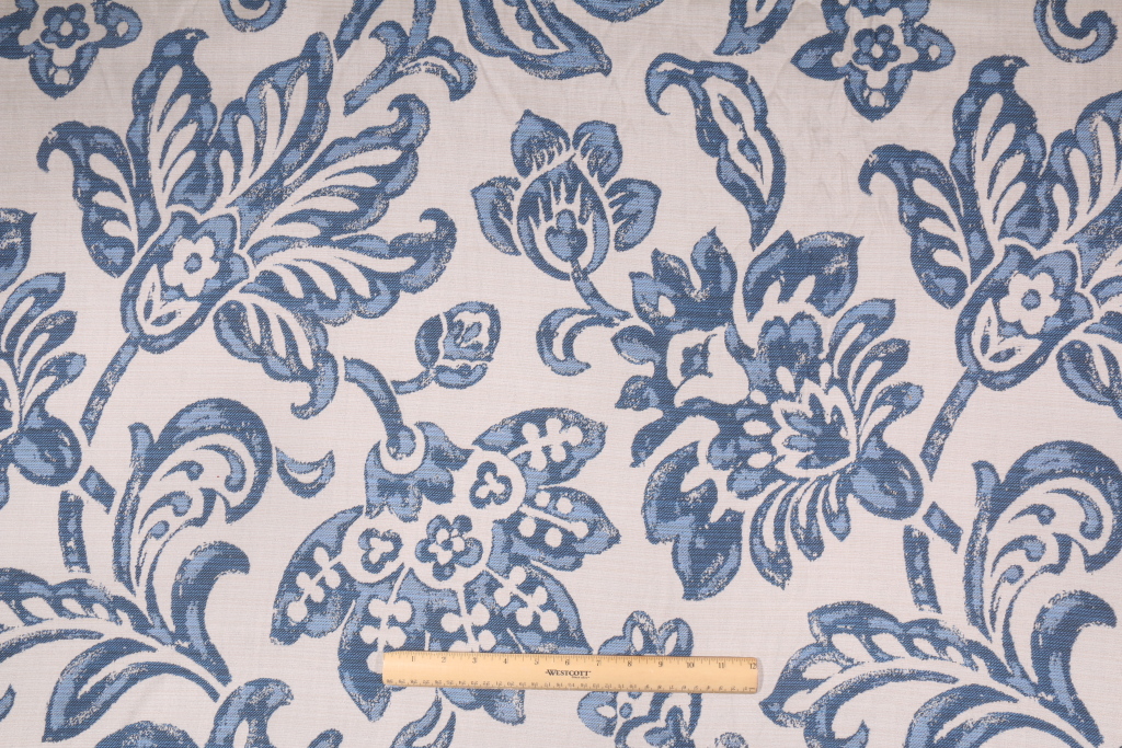 11.2 Yards Jacobean Pattern Solution Dyed Acrylic Outdoor Fabric in Blue
