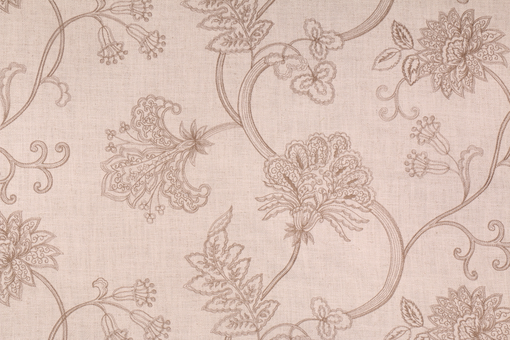 7 Yards TFA Rumsen Embroidered Poly Linen Drapery Fabric in Brown