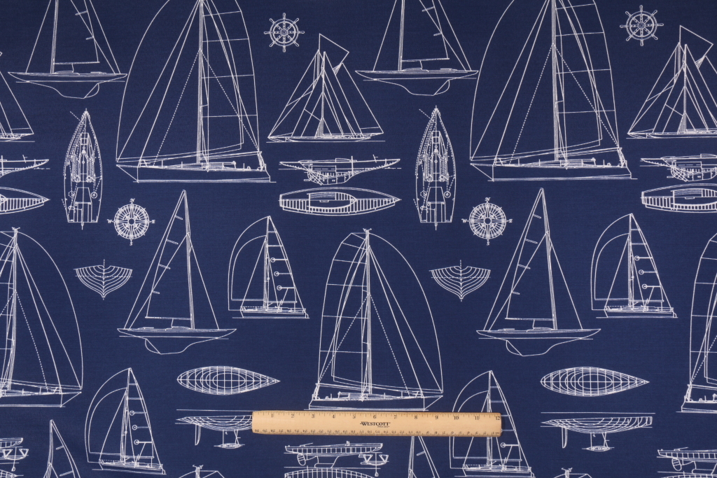Richloom Sailing Solarium Printed Polyester Outdoor Fabric in Navy