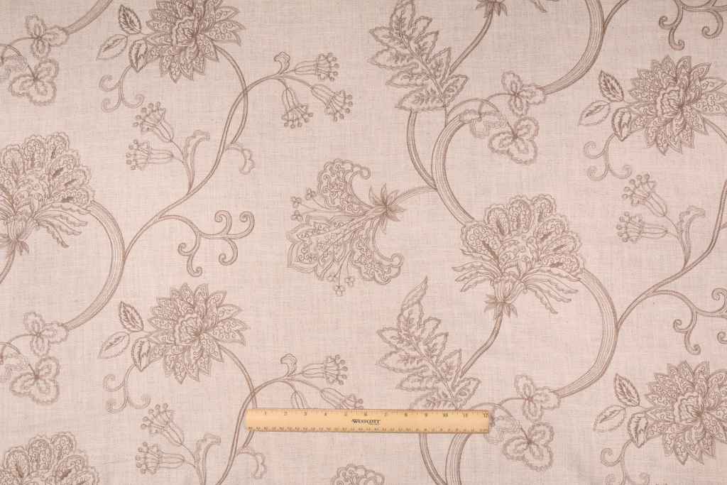 7 Yards TFA Rumsen Embroidered Poly Linen Drapery Fabric in Brown