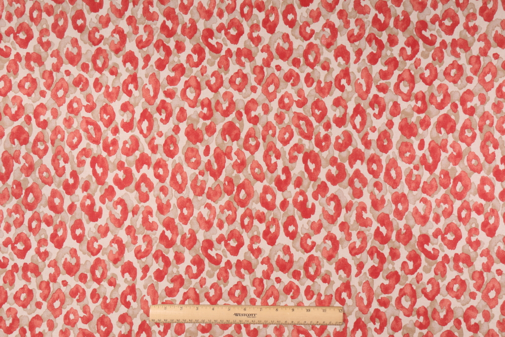 Kaufmann Snow Leopard Printed Cotton Drapery Fabric in Blaze