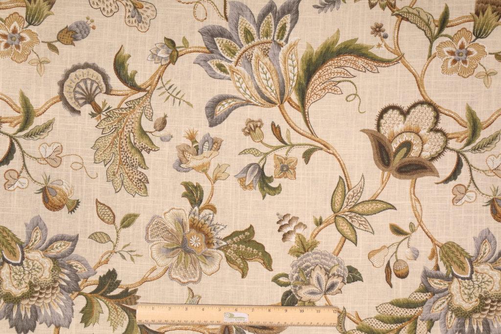 2.75 Yards Kaufmann Brissac Printed Linen Drapery Fabric in Pearl