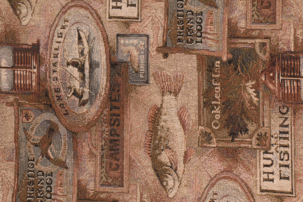 1.88 Yards Fishing and Hunting Themed Tapestry Upholstery Fabric in Lake