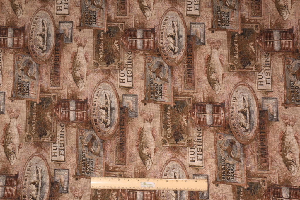 1.88 Yards Fishing and Hunting Themed Tapestry Upholstery Fabric in Lake