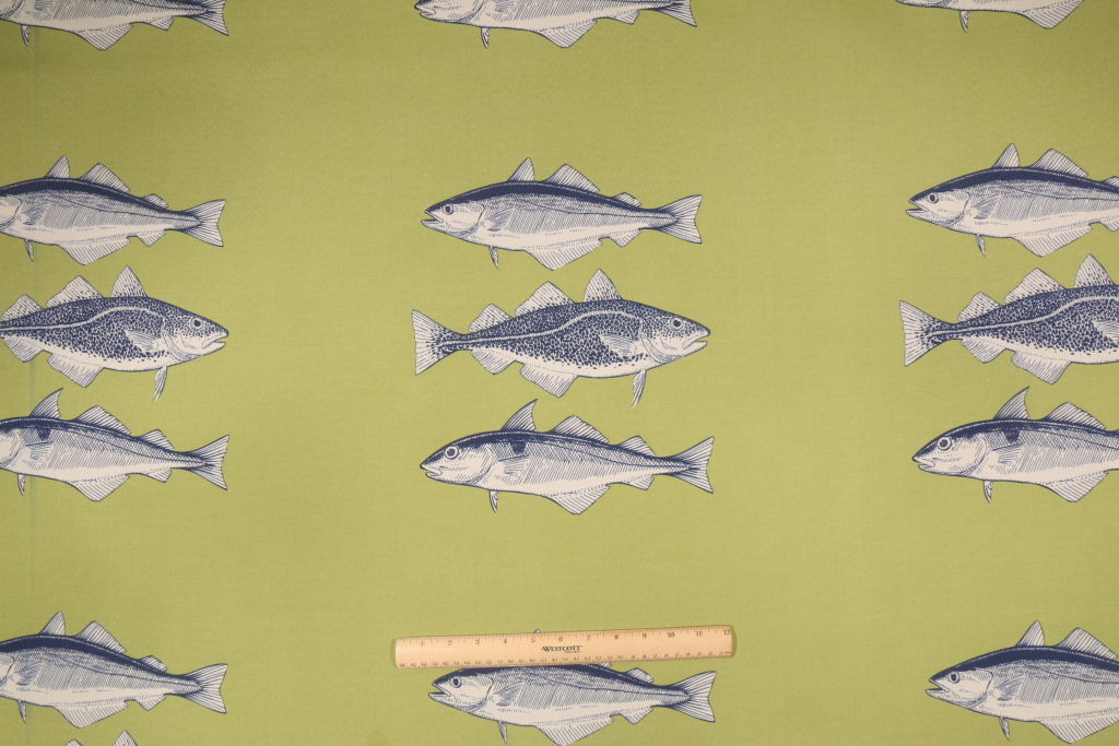 6 Yards Bryant Stacked Fish Printed Polyester Outdoor Fabric in Marine Pond