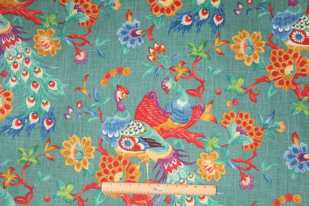 1.25 Yards Richloom Preen Printed Linen Blend Drapery Fabric in Peacock