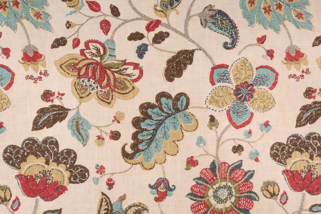 Robert Allen Spring Mix Printed Linen Blend Drapery Fabric in Poppy