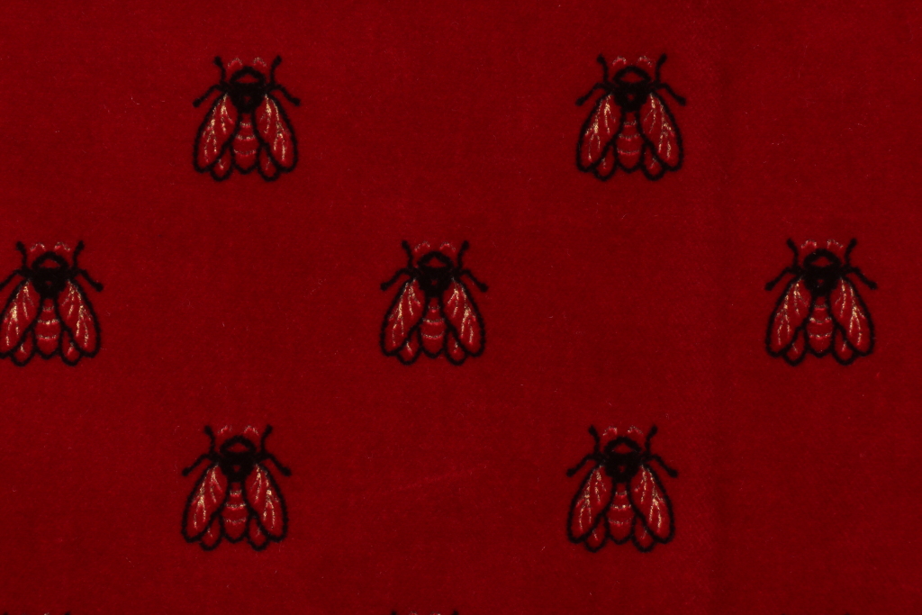 3/4 Yards Honey Bee Velvet Upholstery Fabric in red