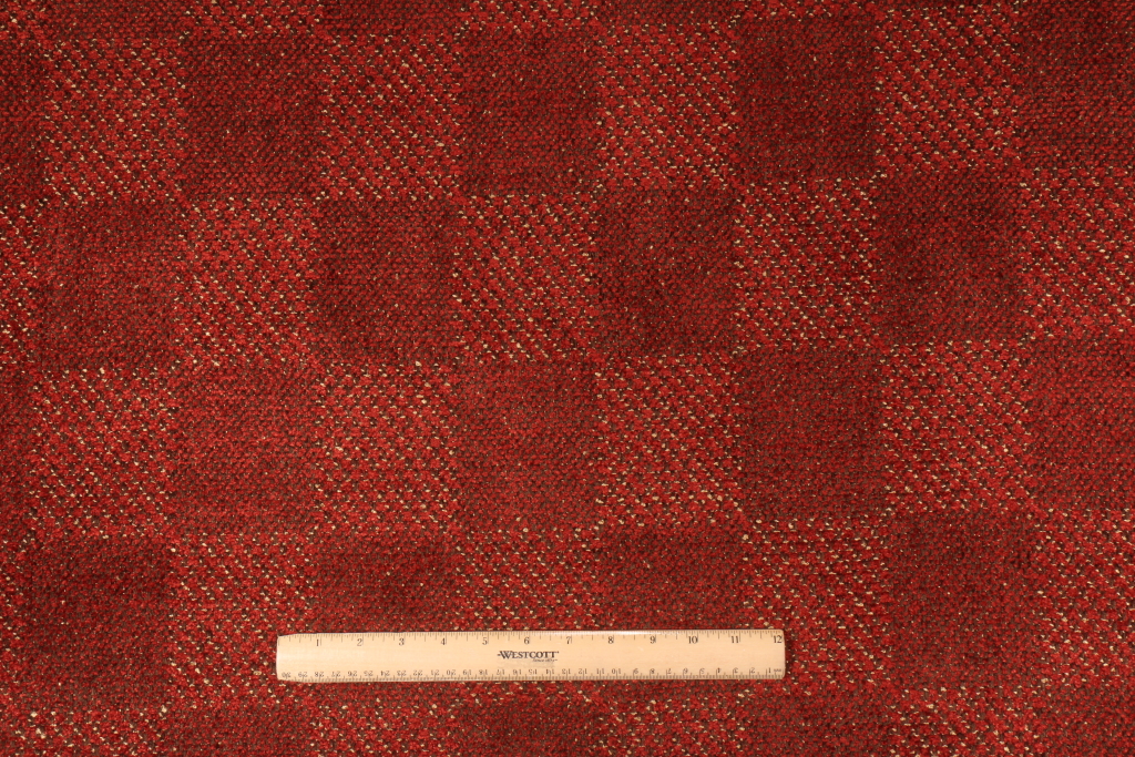 Beacon Hill Checker Block Chenille Upholstery Fabric in Flambeau