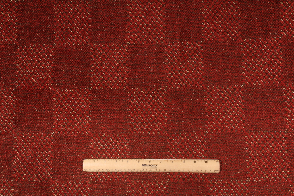 Beacon Hill Checker Block Chenille Upholstery Fabric in Flambeau