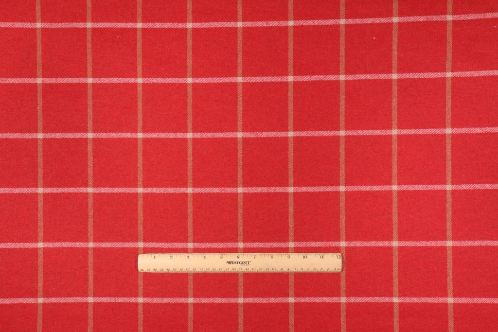 3.5 Yards Wool Blend Plaid Upholstery Fabric in red