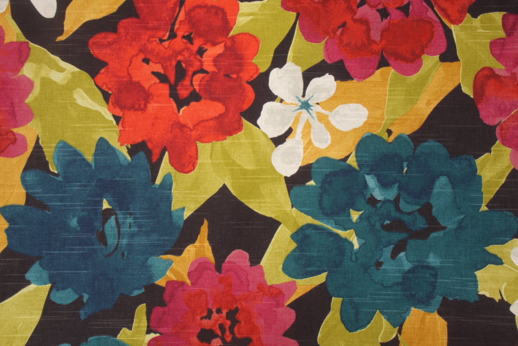 Robert Allen Lush Floral Printed Cotton Drapery Fabric in Berry