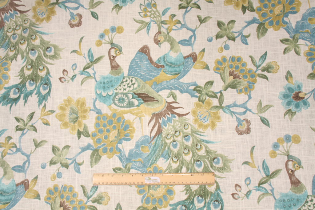 Richloom Preen Printed Linen Blend Drapery Fabric in Aquamarine