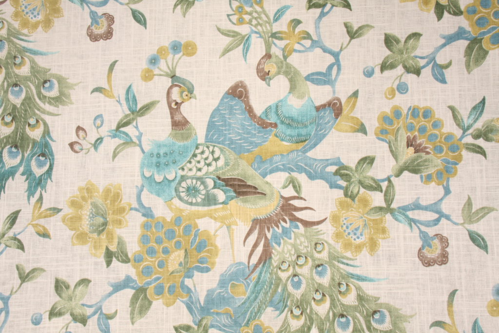 Richloom Preen Printed Linen Blend Drapery Fabric in Aquamarine