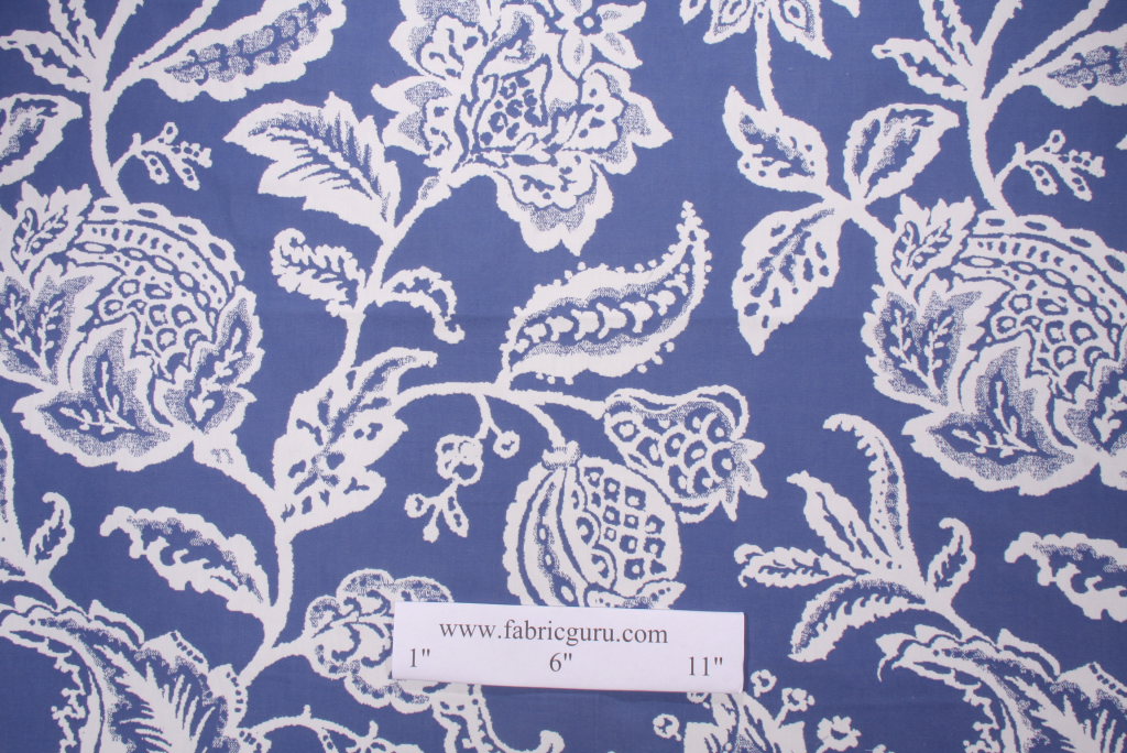Robert Allen Jacobean Toss Cotton Upholstery Fabric in Indigo